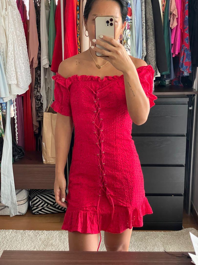 Red eyelet dress, Women's Fashion, Dresses & Sets, Dresses on Carousell
