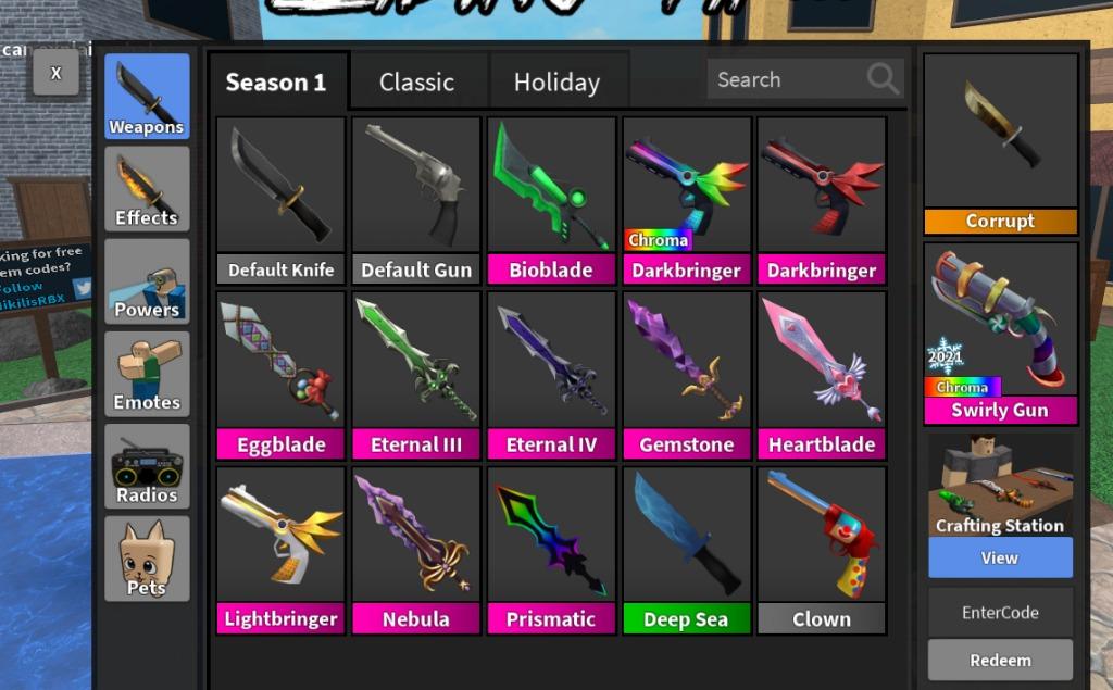 roblox MM2 skins(all in the photo), 電子遊戲, 遊戲機配件, 互動遊戲Figure - Carousell