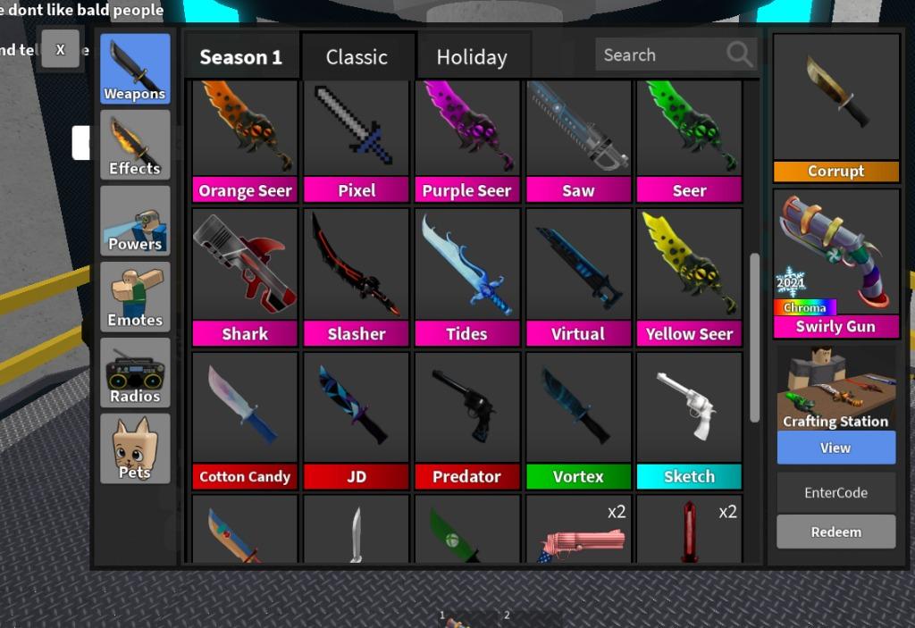 roblox MM2 skins(all in the photo), 電子遊戲, 遊戲機配件, 互動遊戲Figure - Carousell