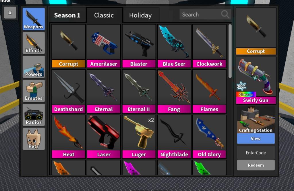 roblox MM2 skins(all in the photo), 電子遊戲, 遊戲機配件, 互動遊戲Figure - Carousell