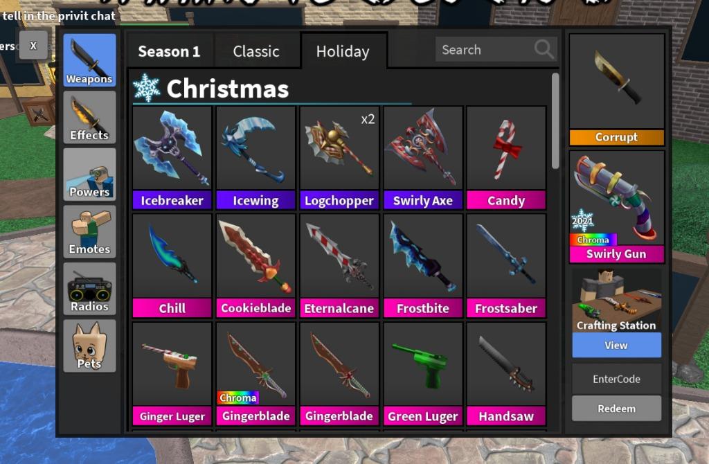 roblox MM2 skins(all in the photo), 電子遊戲, 遊戲機配件, 互動遊戲Figure - Carousell