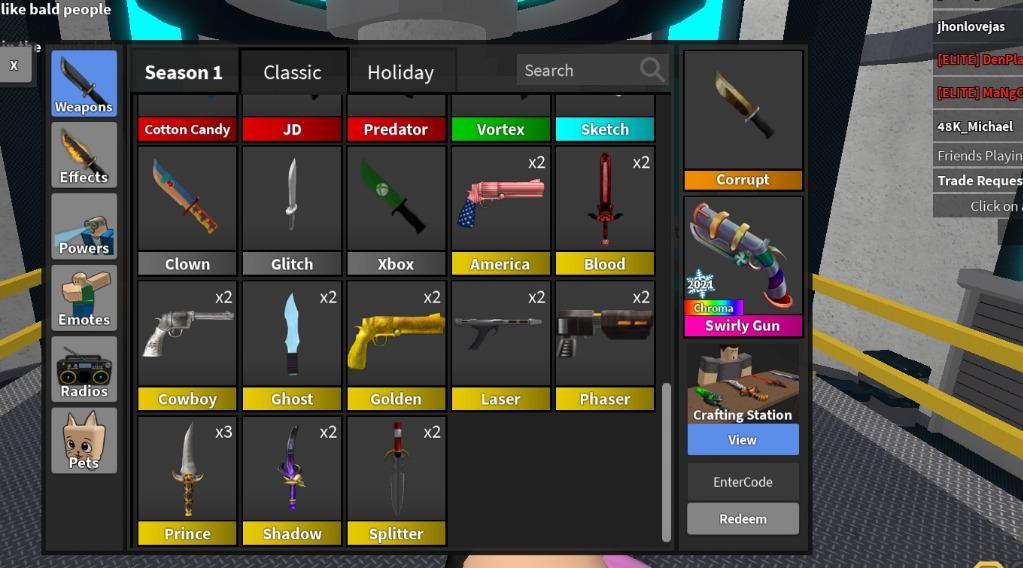 roblox MM2 skins(all in the photo), 電子遊戲, 遊戲機配件, 互動遊戲Figure - Carousell