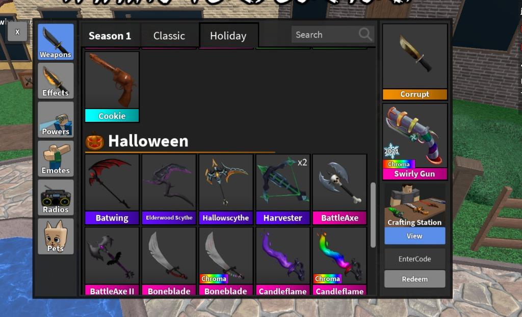 roblox MM2 skins(all in the photo), 電子遊戲, 遊戲機配件, 互動遊戲Figure - Carousell