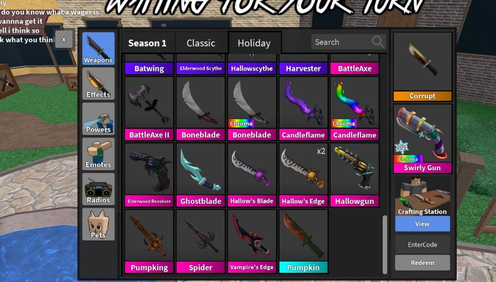 roblox MM2 skins(all in the photo), 電子遊戲, 遊戲機配件, 互動遊戲Figure - Carousell