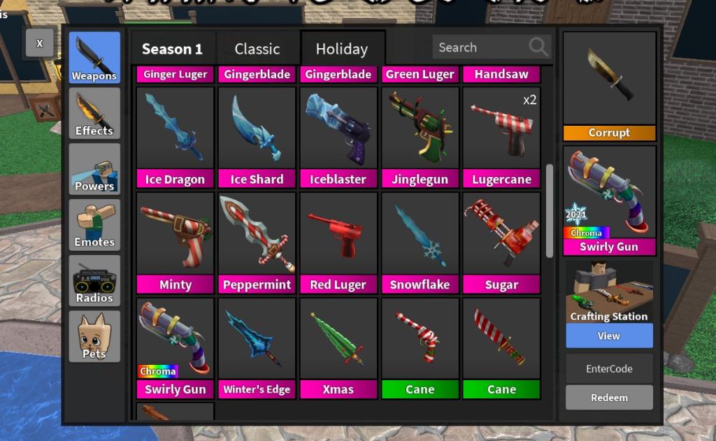 roblox MM2 skins(all in the photo), 電子遊戲, 遊戲機配件, 互動遊戲Figure - Carousell