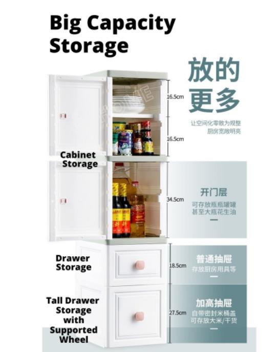 Storage Cabinet with Integrated Rice Storage Shelf with Removable ...