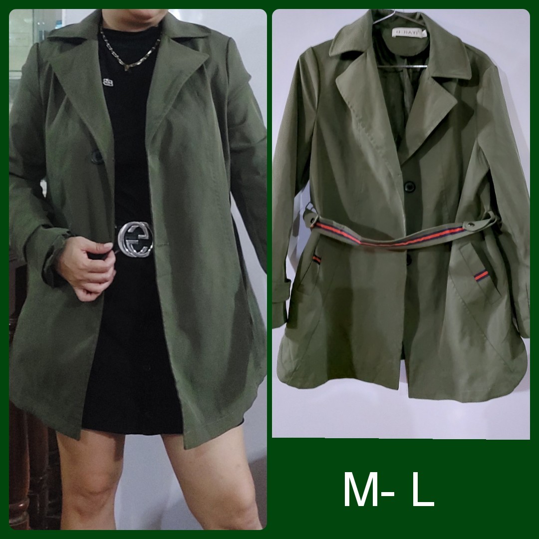 TRENCH COAT ARMY GREEN, Women's Fashion, Coats, Jackets and Outerwear on Carousell