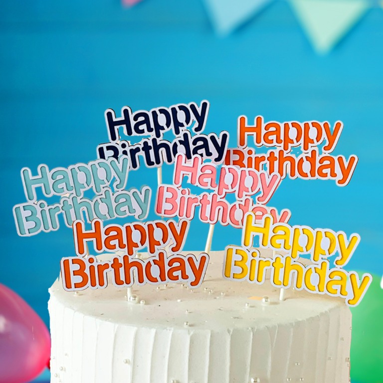 2D effects Macaroons Colours Happy Birthday Cake Topper | Orange Cake ...