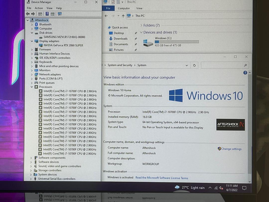 AFTERSHOCK Gaming Desktop Computer CPU PC Processor intel 10th Gen i7 ...