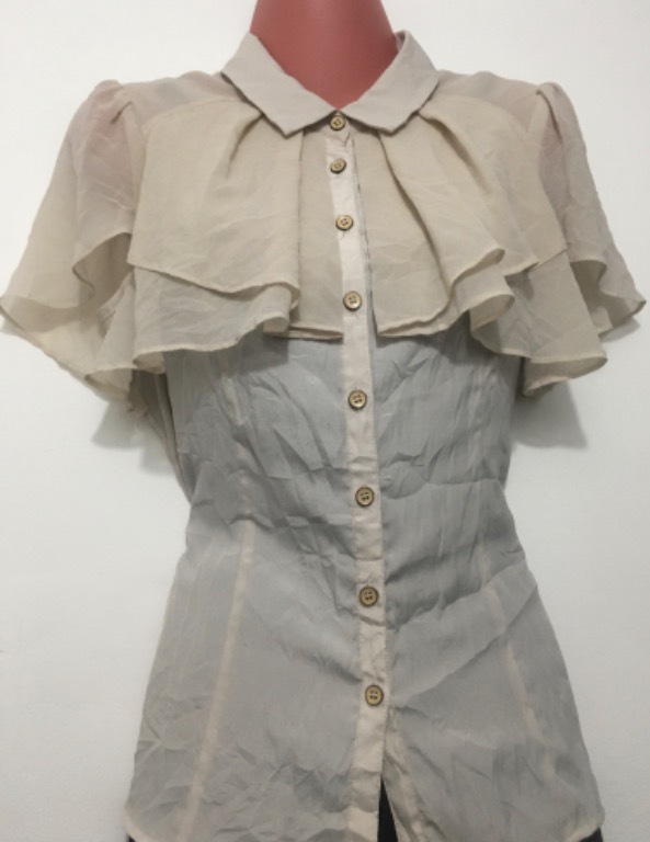 Cream Formal Blouse, Women's Fashion, Tops, Others Tops on Carousell