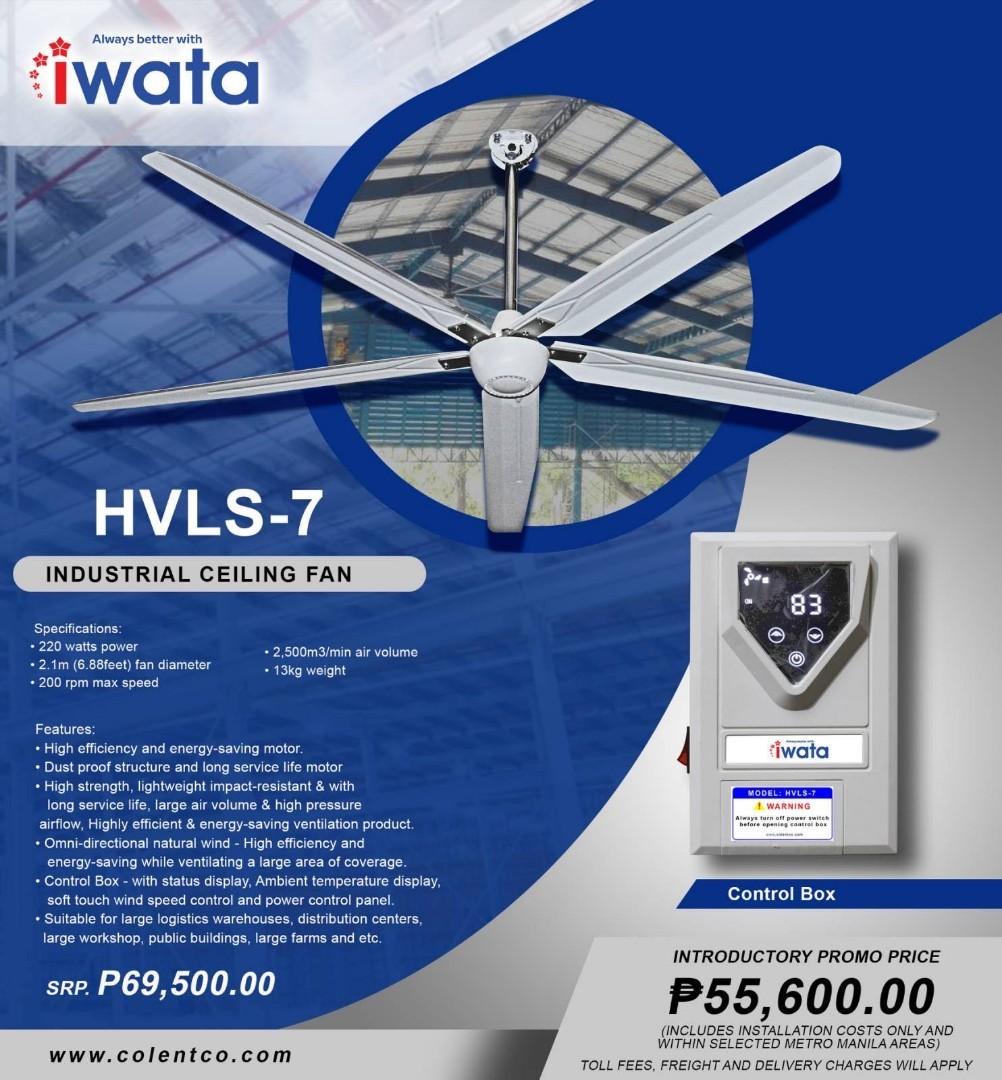 IWATA INDUSTRIAL CEILING FAN HVLS-7, TV & Home Appliances, Air ...