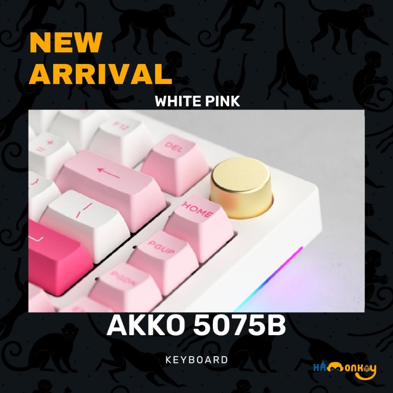 NEW AKKO 5075B White Pink Wireless Gasket Mount RGB Mechanical Keyboard ...