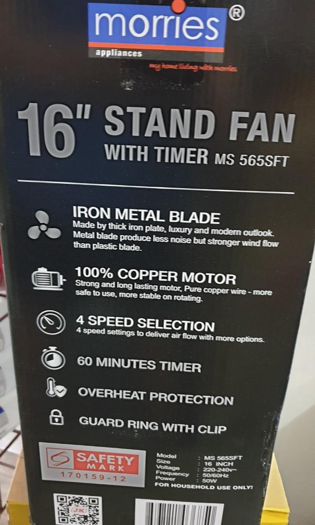 New Morris 16"Stand Fan with Timer MS 565SFT, Furniture & Home Living ...