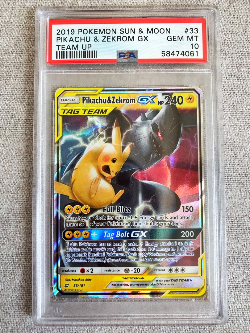 Pikachu Zekrom Tag Team PSA 10, Hobbies & Toys, Toys & Games on Carousell
