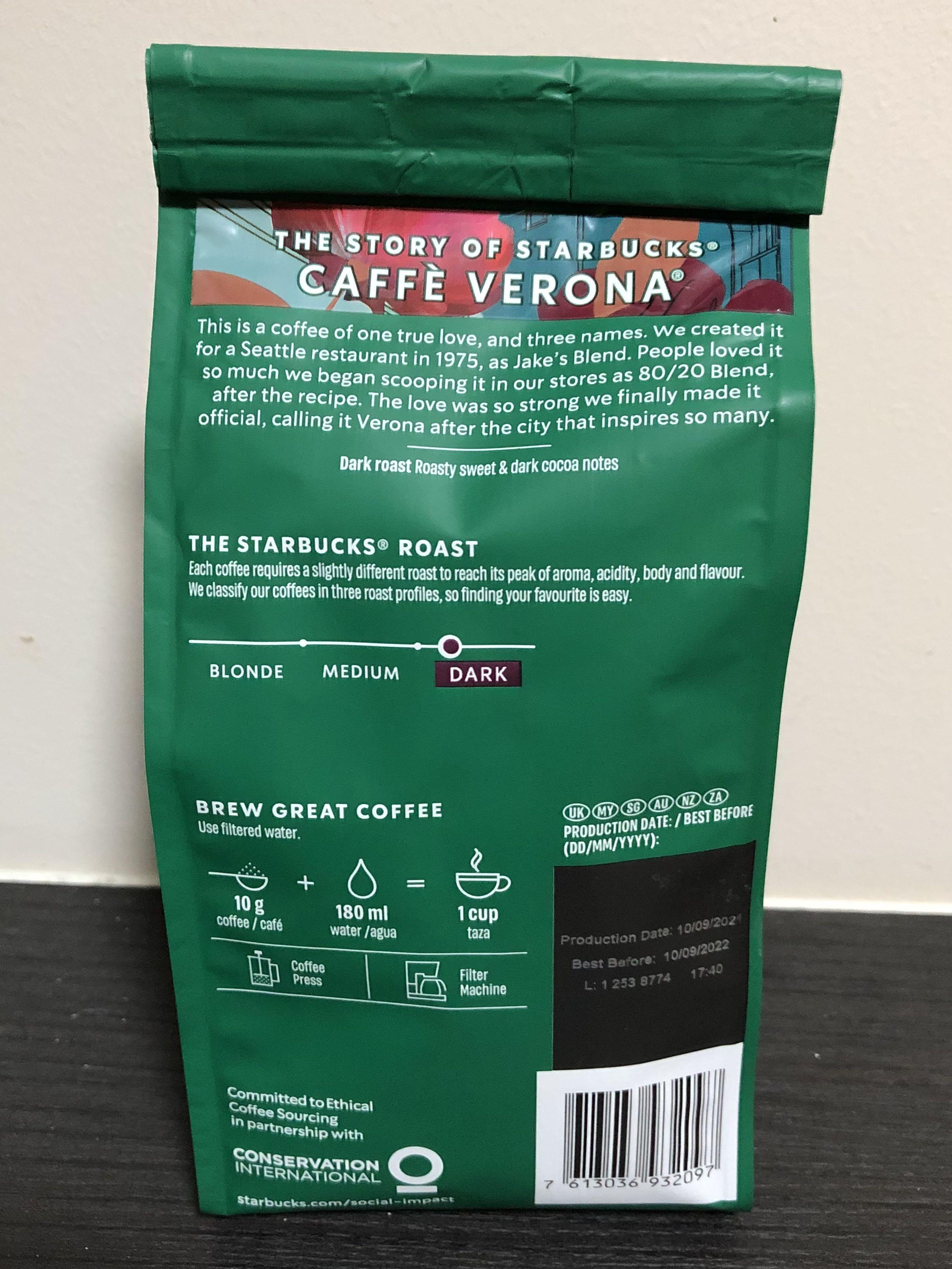 Starbucks Caffe Verona Ground Coffee - Roasty sweet and dark cocoa ...