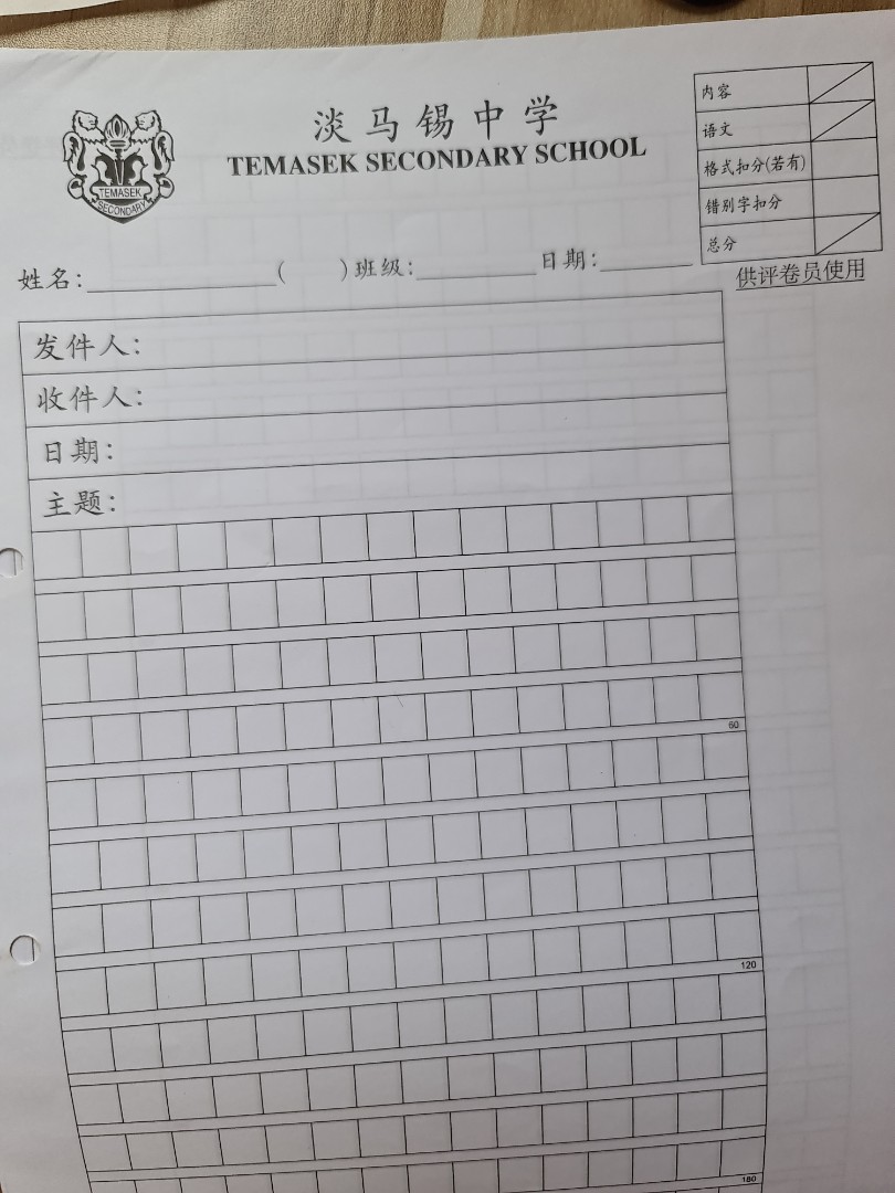 Temasek Sec Sch Chinese Compo writing paper, Hobbies & Toys, Books ...