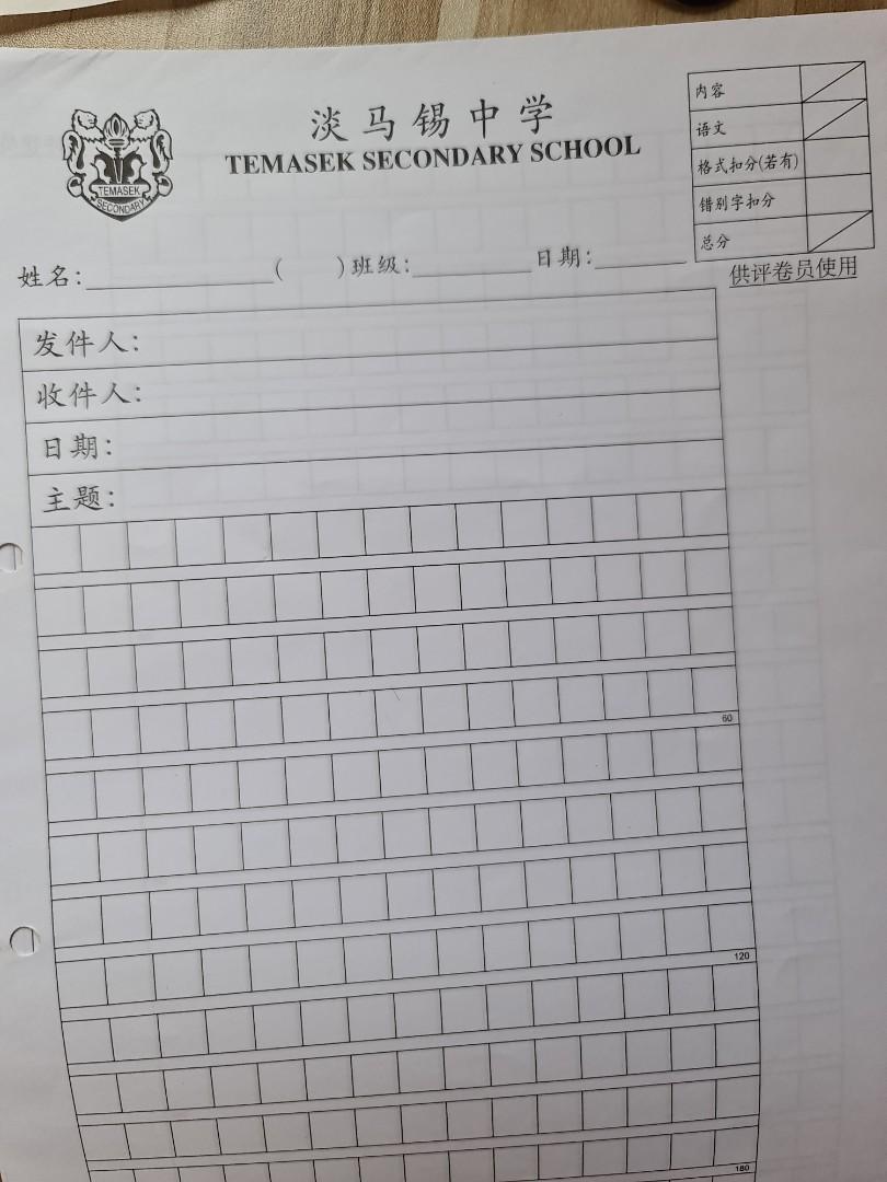 Temasek Sec Sch Chinese Compo writing paper, Hobbies & Toys, Books ...
