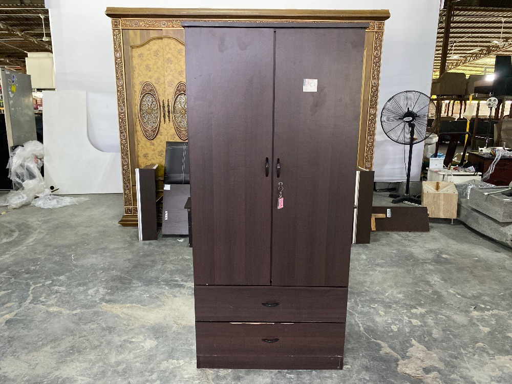 Wooden Wardrobe with 2 Drawer Dark Brown Colour / Almari Pakaian Kayu ...