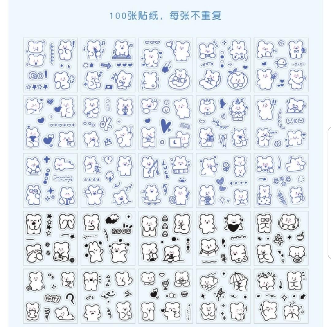 100 sheets cute bear stickers / stickers / bear stickers / stickers for ...