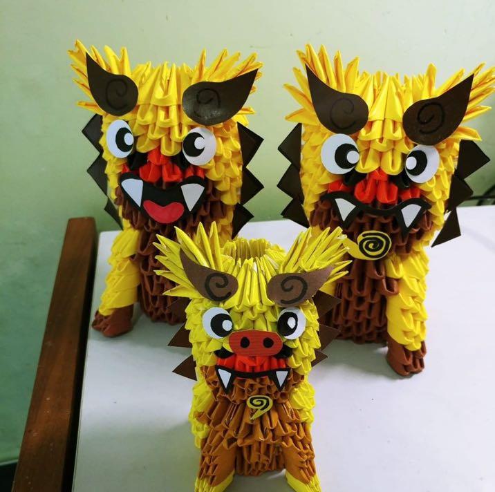 3D origami 立體摺紙造型擺設 達摩 石敢當 , 興趣及遊戲, 手作＆自家設計, 文具及工藝 - 手作 - Carousell