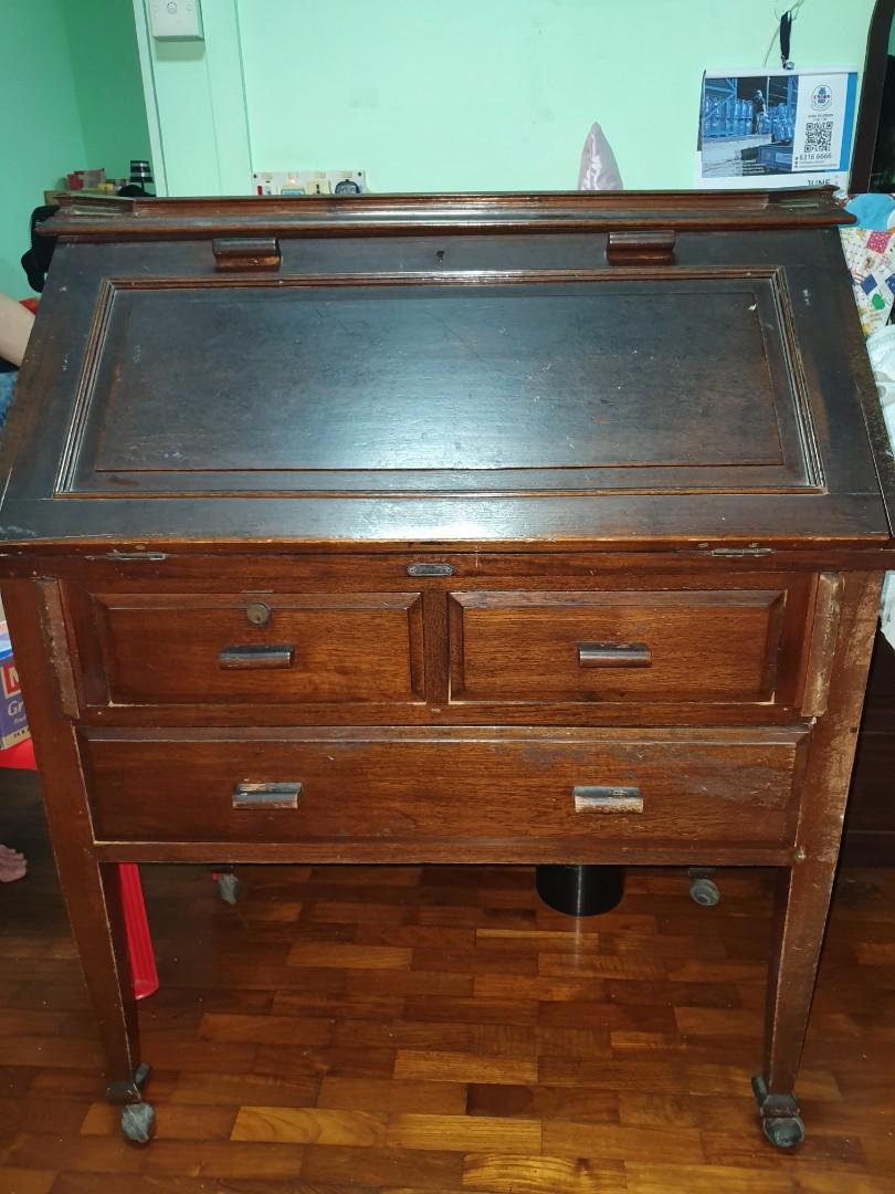 Antique study table ,solid wood with Rollers, Furniture & Home Living ...