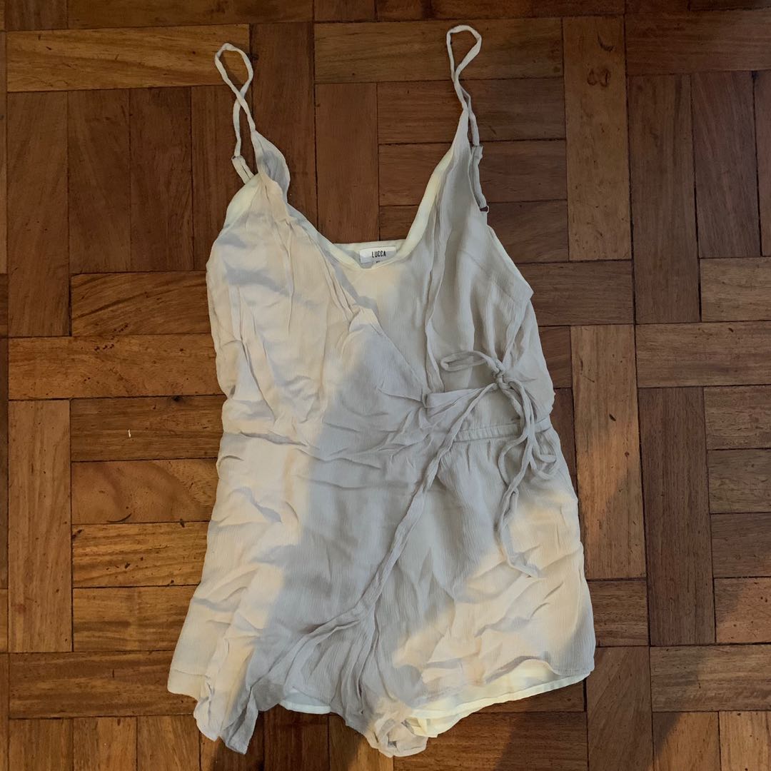 Beige wrap around Romper, Women's Fashion, Dresses & Sets, Rompers on ...