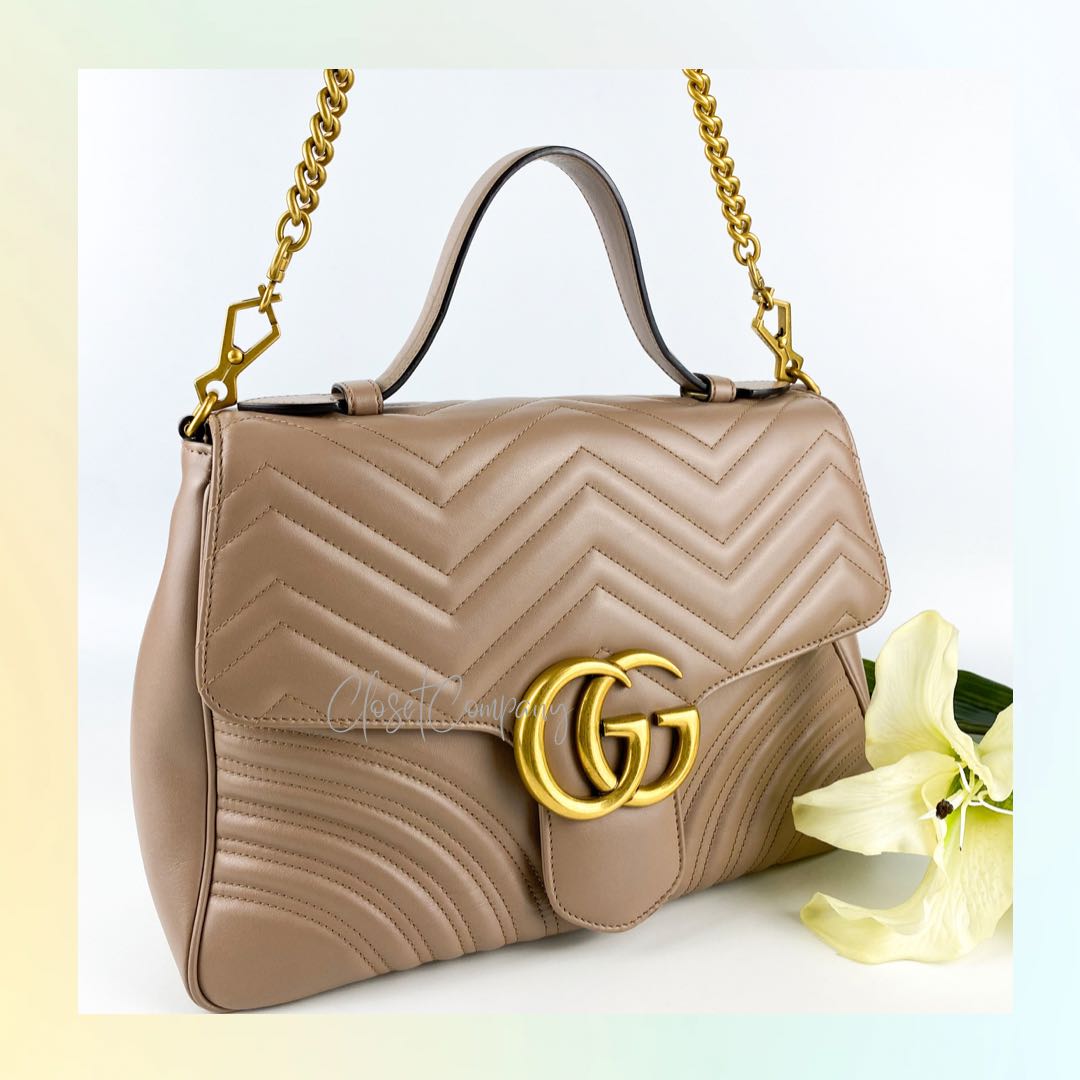 Excellent Condition Gucci Marmont Beige Medium Top Handle Matelasse ...