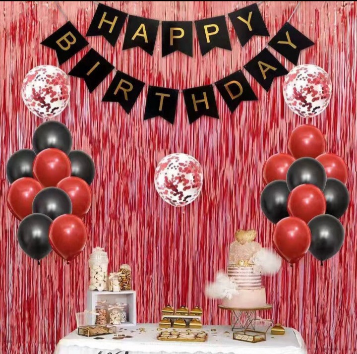 HBD PARTY COMPLETE SET FOIL CURTAIN WITH CONFETTI BALLOONS, Community ...