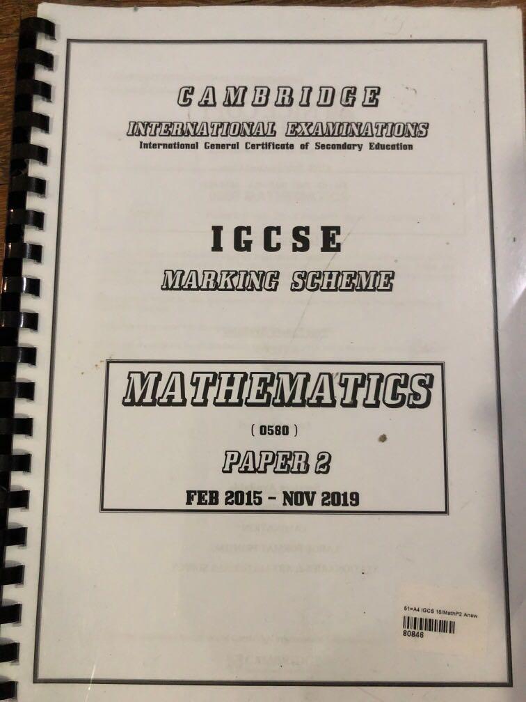 IGCSE Mathematics 0580 Paper 2 Mark Scheme 2015-2019, Hobbies & Toys ...