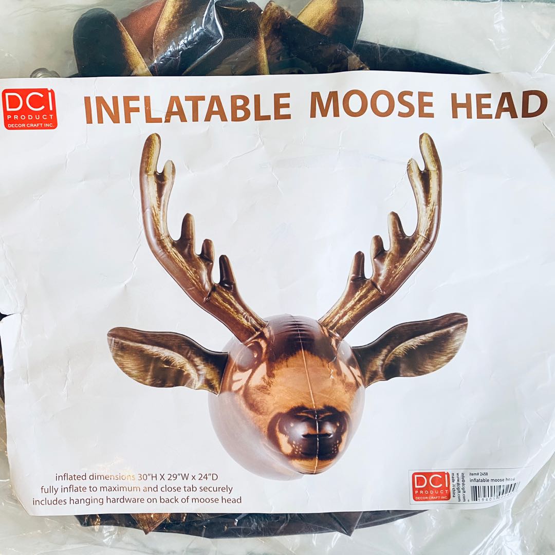 吹氣鹿頭牆飾 Inflatable Wall Mount Toy Blow Up Moose Head, 傢俬＆家居, 家居裝飾, 牆上裝飾 ...