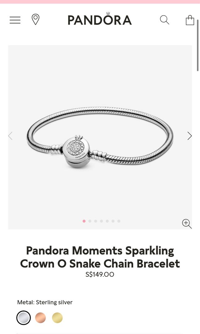 Pandora Moments Sparkling Crown O Snake Chain Bracelet, Women's Fashion ...
