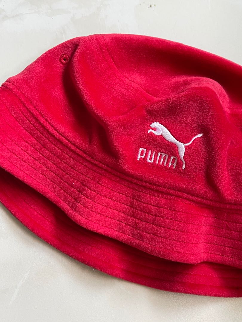 puma bucket hat in velour red, Women's Fashion, Watches & Accessories ...