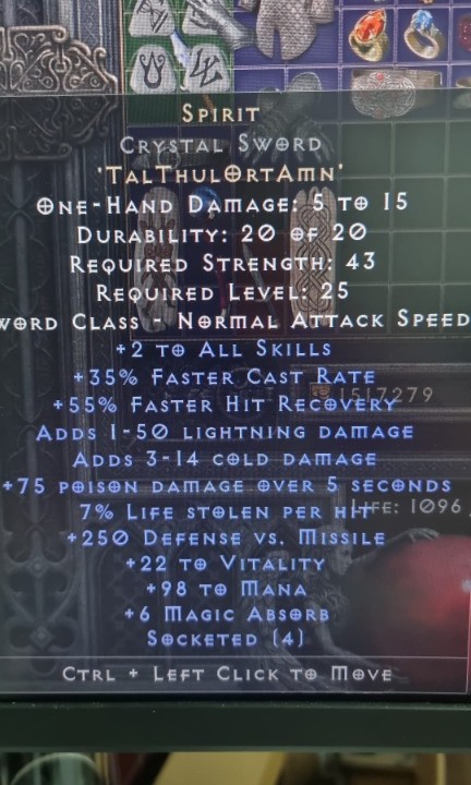 Spirit Crystal Sword D2R Diablo II Resurrected (Softcore, Ladder/Non ...