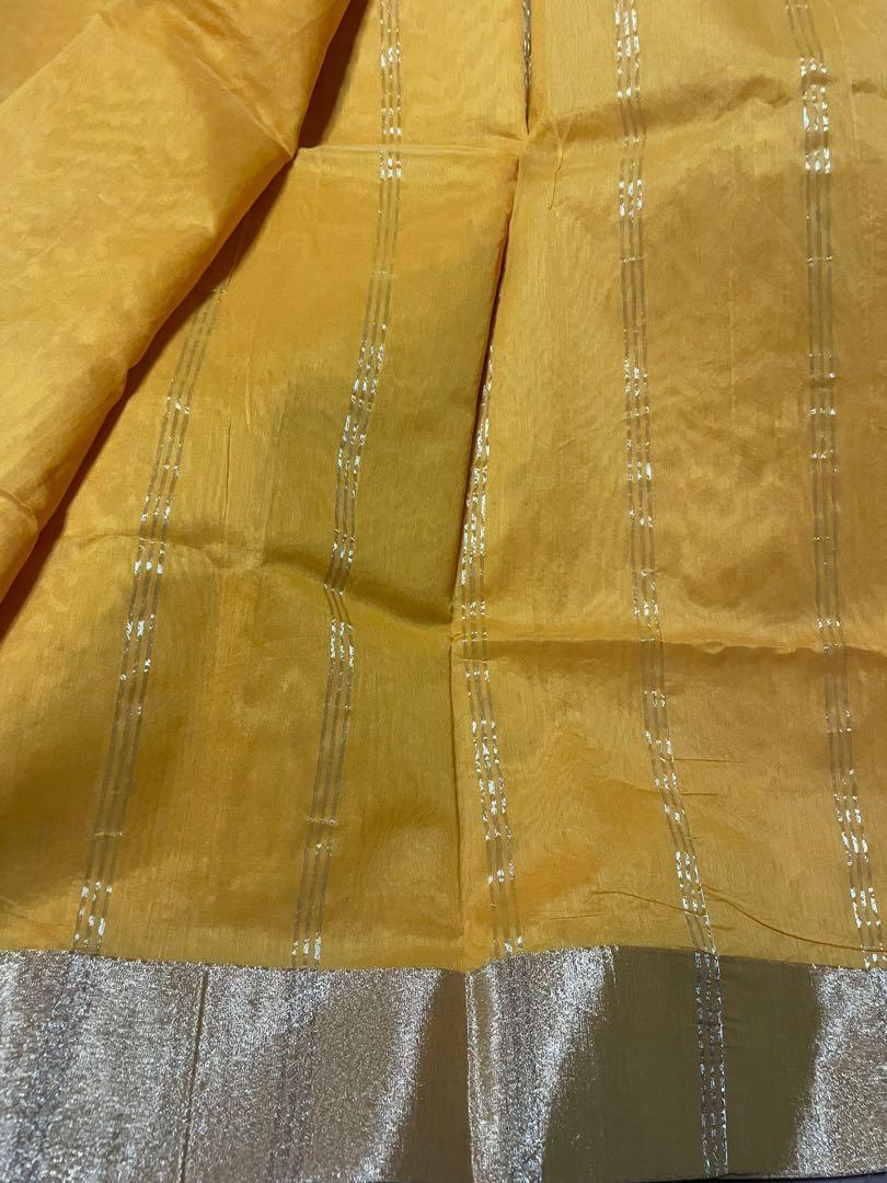 Yellow santhanam colour plain saree with gold border, Women's Fashion ...