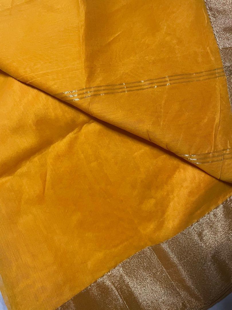 Yellow santhanam colour plain saree with gold border, Women's Fashion ...