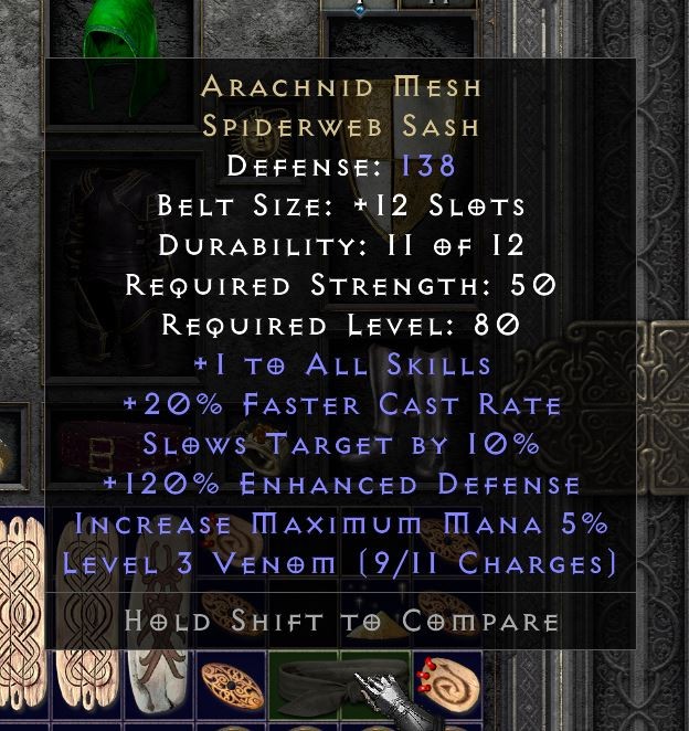 Arachnid Mesh Spiderweb Sash D2R Diablo II Resurrected (Softcore ...