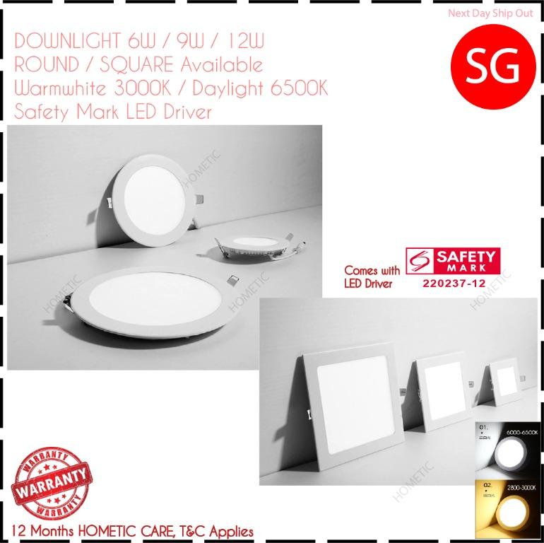 BTO HDB Slim LED downlight safety mark 6W / 9W / 12W 6500K Daylight ...