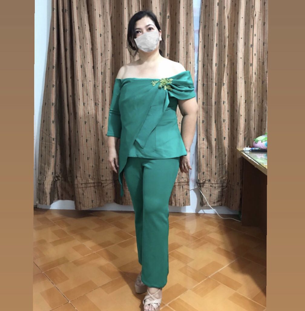 Emerald Green Formal Pant Set Coords/ Coordinates with Embellished Lace ...