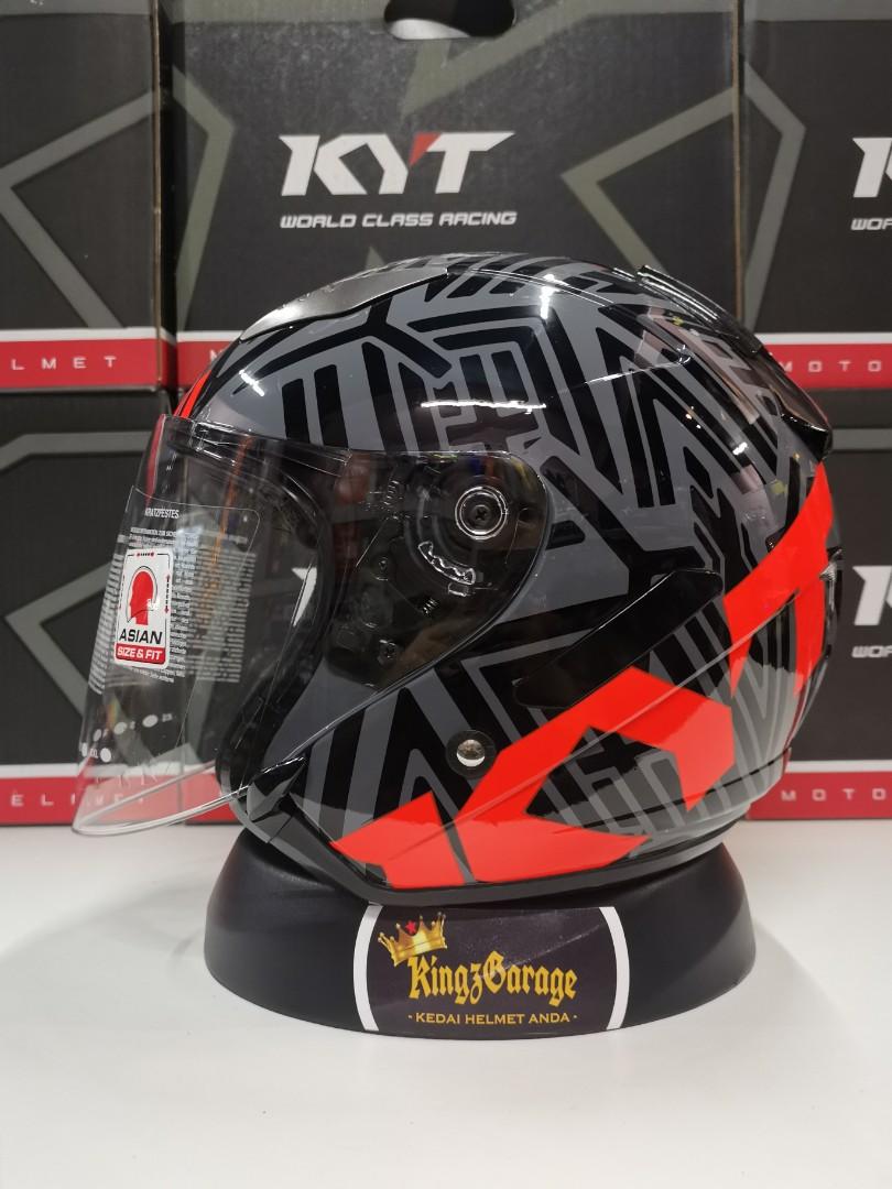 Helmet KYT Hellcat Neon Red, Auto Accessories on Carousell