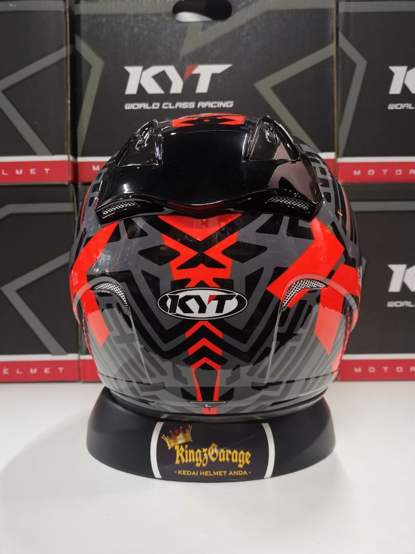 Helmet KYT Hellcat Neon Red, Auto Accessories on Carousell