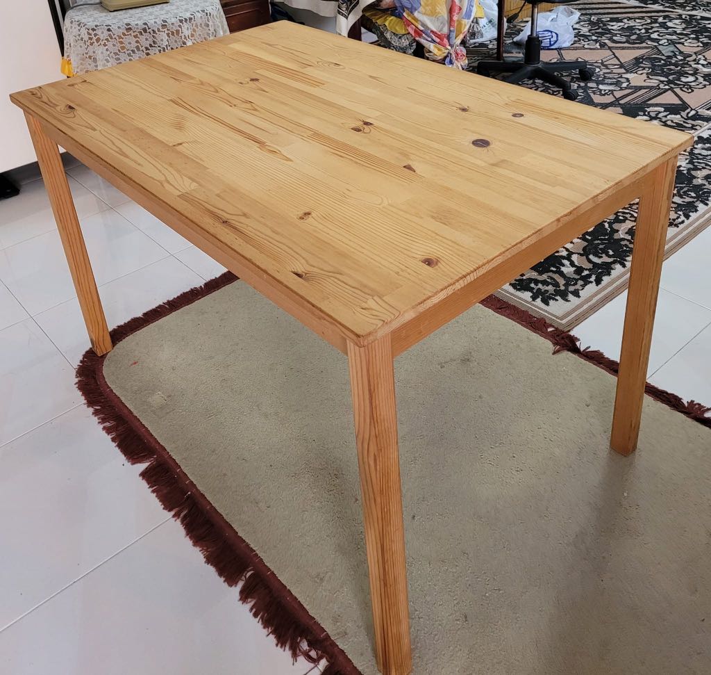 Ikea Solid pinewood dining table with 4 chairs, Furniture & Home Living ...