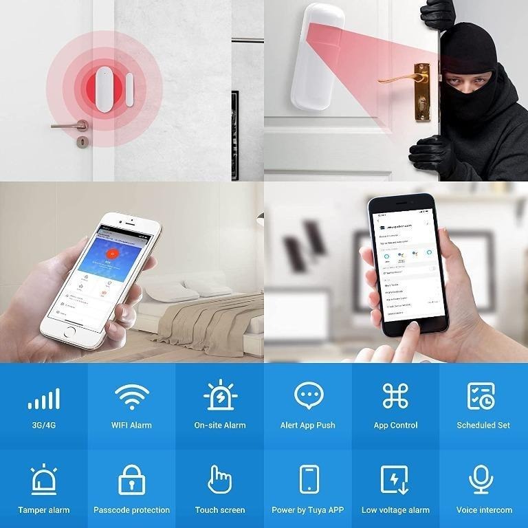 JC Wireless 4G and WiFi Alarm System Alarm Kit Home Office Burglar ...