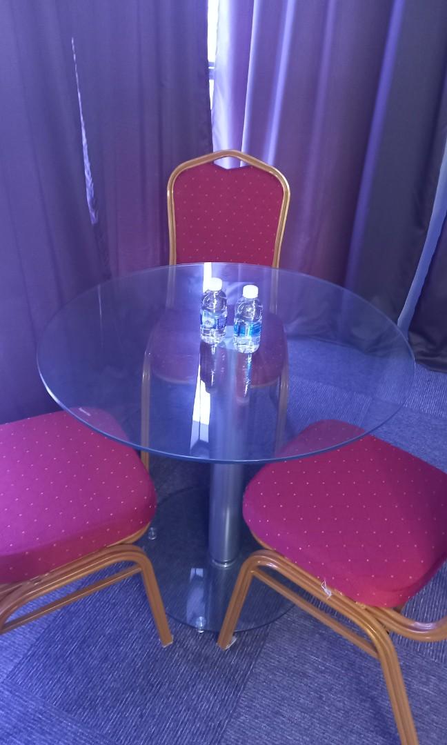 Meja bulat kaca 80cm, Furniture & Home Living, Furniture, Tables & Sets ...