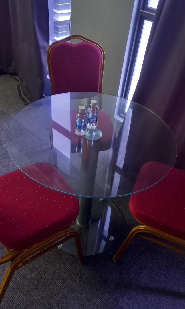 Meja bulat kaca 80cm, Furniture & Home Living, Furniture, Tables & Sets ...