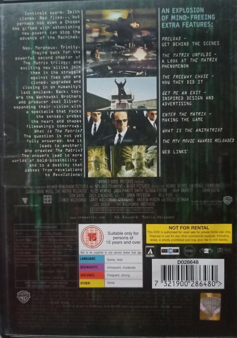 Original Matrix Reloaded Two-Disc DVD, Hobbies & Toys, Music & Media ...