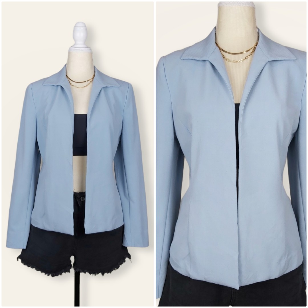 Powder Blue open Blazer, Women's Fashion, Coats, Jackets and Outerwear ...