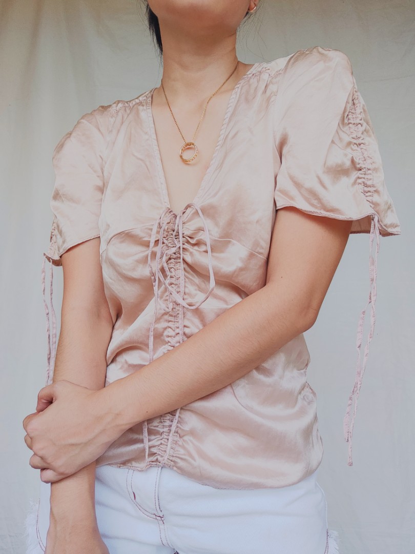Satin Ruched Top, Women's Fashion, Tops, Blouses on Carousell