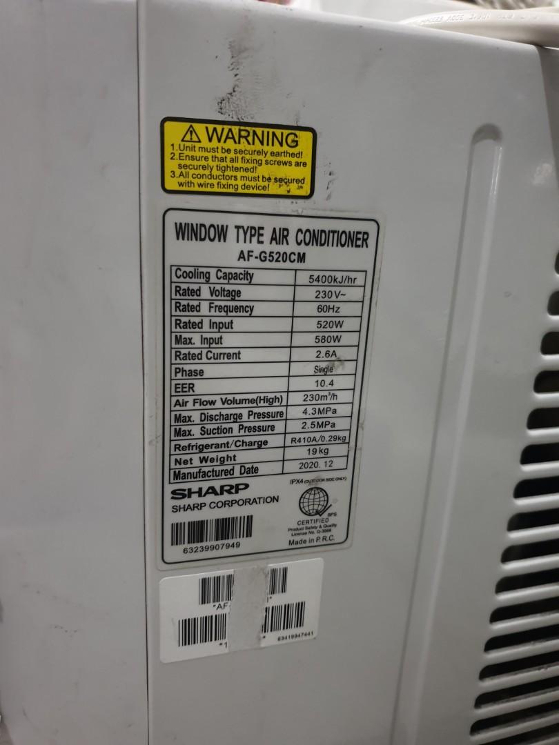 Sharp .5 HP window type air-con, TV & Home Appliances, Air Conditioning ...