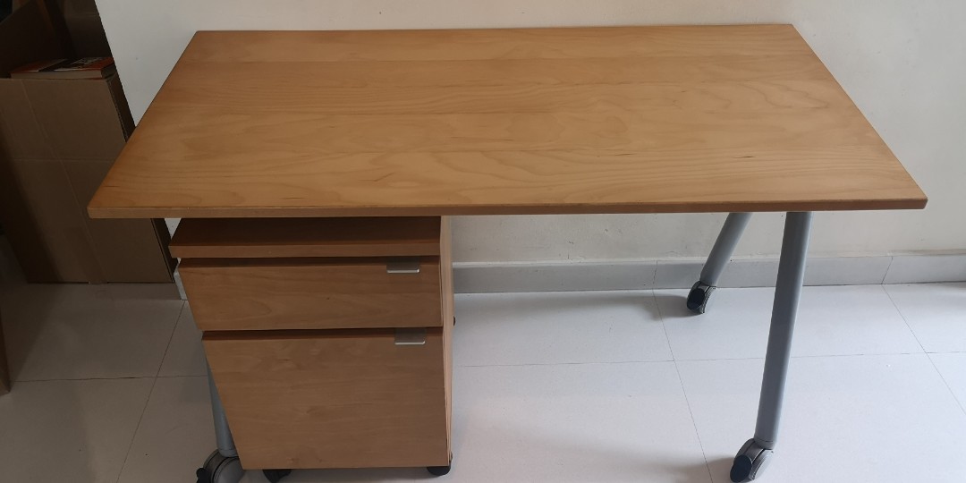 Solid Birch Study desk and drawers on casters, Furniture & Home Living ...