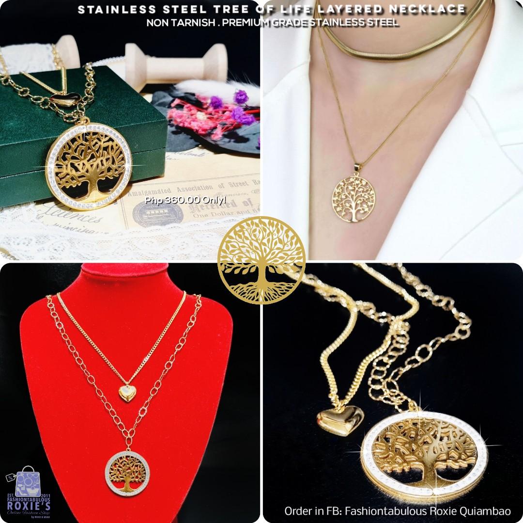 STAINLESS STEEL TREE OF LIFE LAYERED NECKLACE, Women's Fashion, Jewelry ...